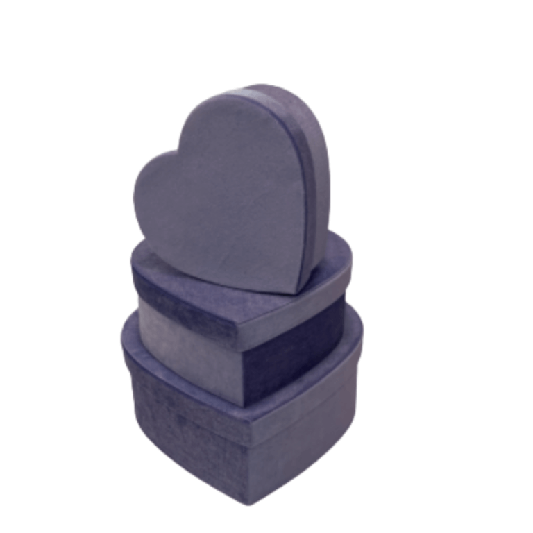 Velour Set of 3 Heart Shaped Flower Gift Boxes, Various Colors ...