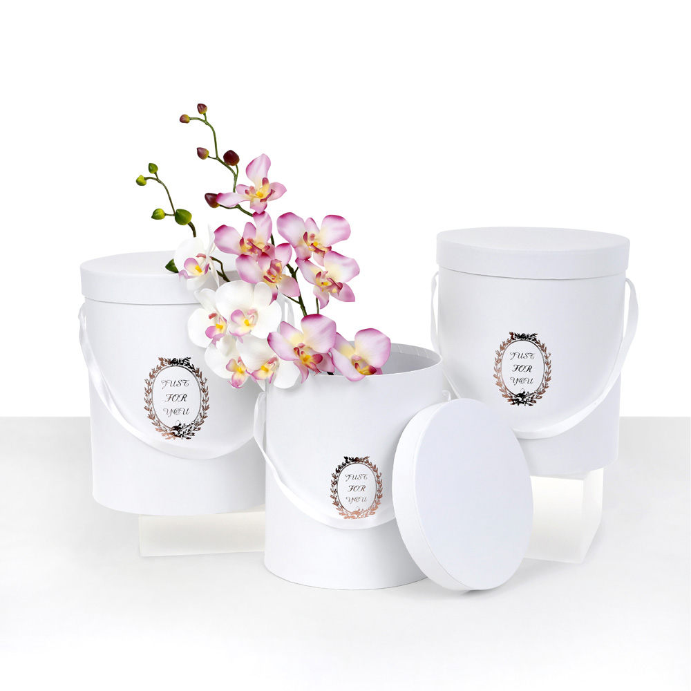 Large Set of 3 Round Flower Box, Just For You – White/Black/Pink/Blue ...