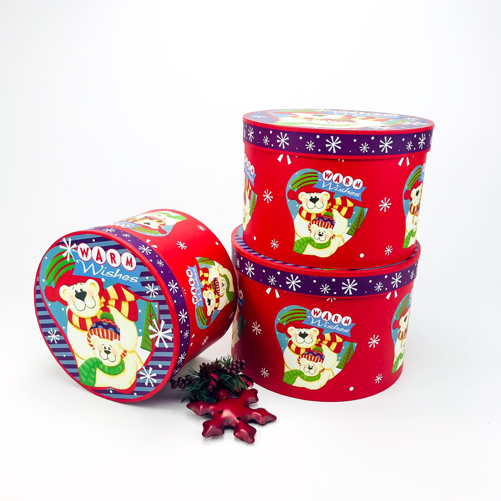 Round Flower/Gift Holiday Themed Boxes with Lids – Set of 3, Polar ...