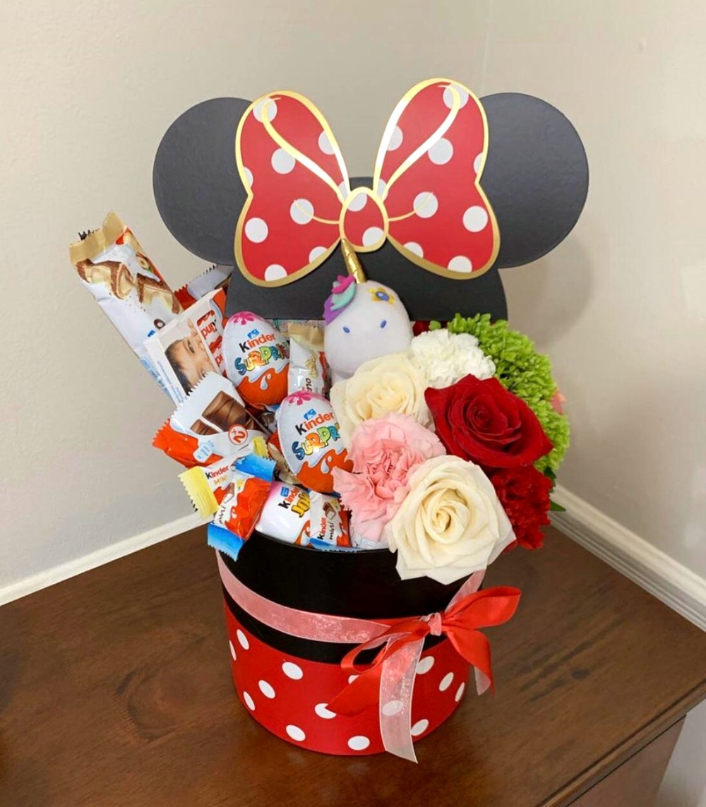 Set of 3, Minnie Mouse Inspired, Round Flower/Gift Box, Pink or Red ...