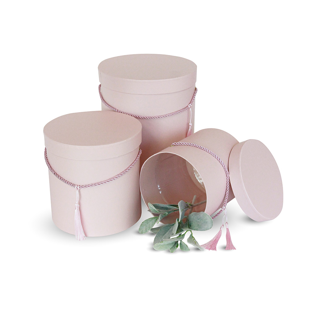 Set of 3, Round Flower/Gift Boxes with Lids, with Tassel Detail | W680 ...