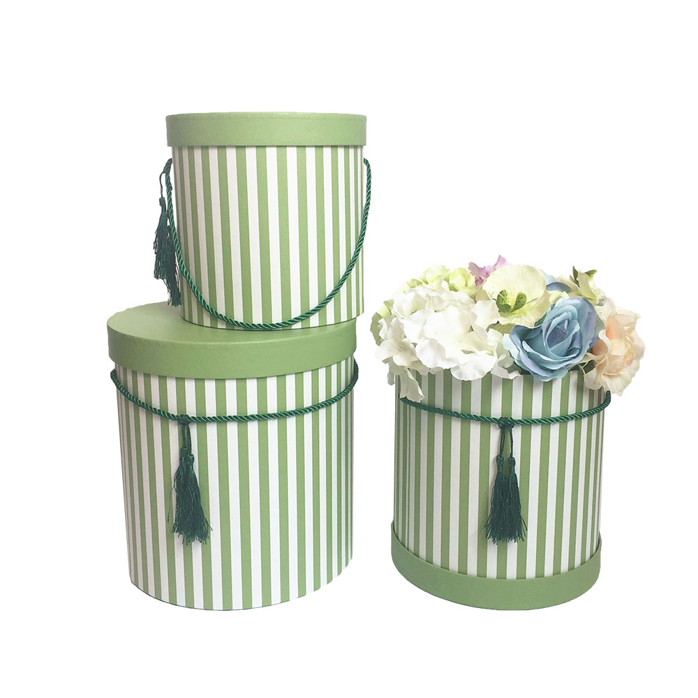Set of 3, Large Round Flower/Gift Boxes with Lids, Color Stripes Design ...