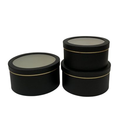 Set of 3 Round Boxes with Clear Window Lids, Various Colors, W200 ...