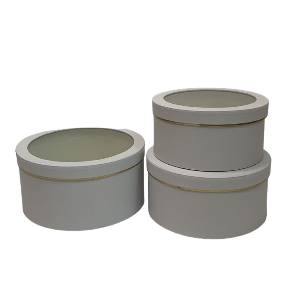 Set of 3 Round Boxes with Clear Window Lids, Various Colors, W200 ...