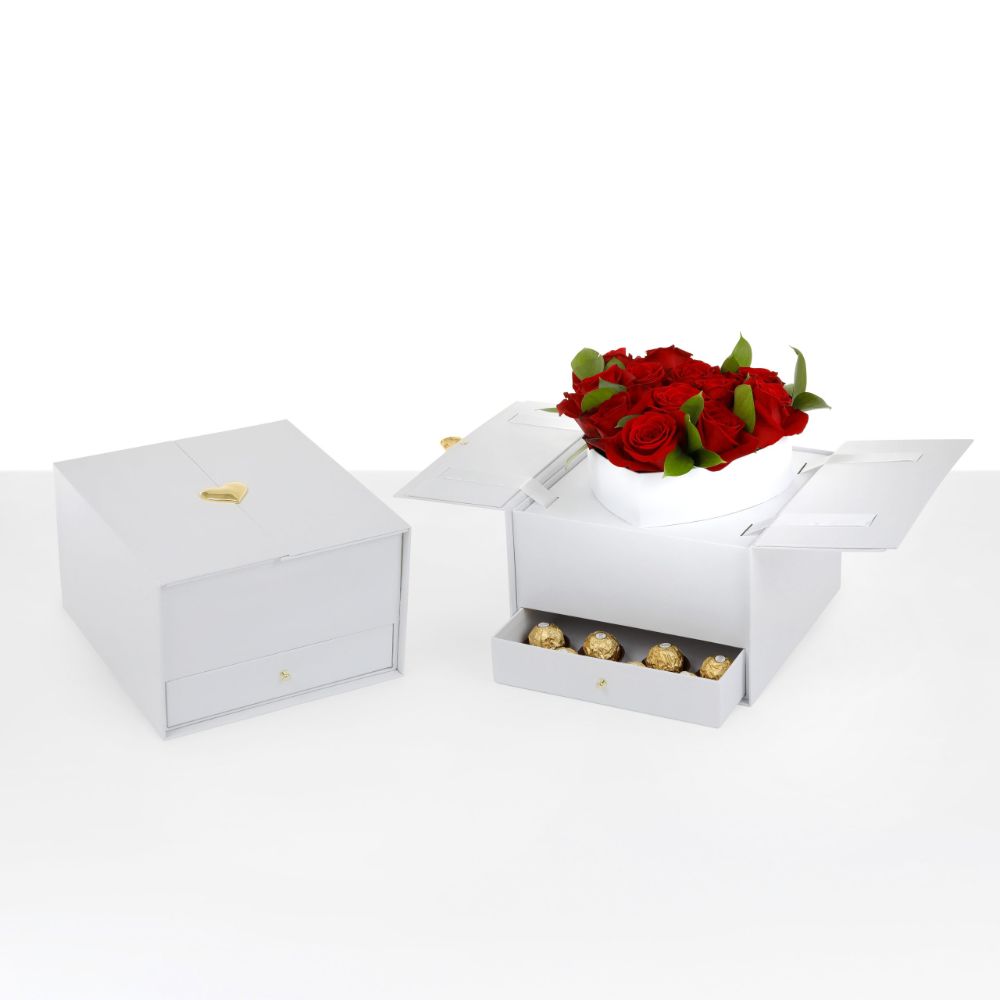 Square Flower/Gift Box with Heart Insert and Surprise Drawer, Various ...