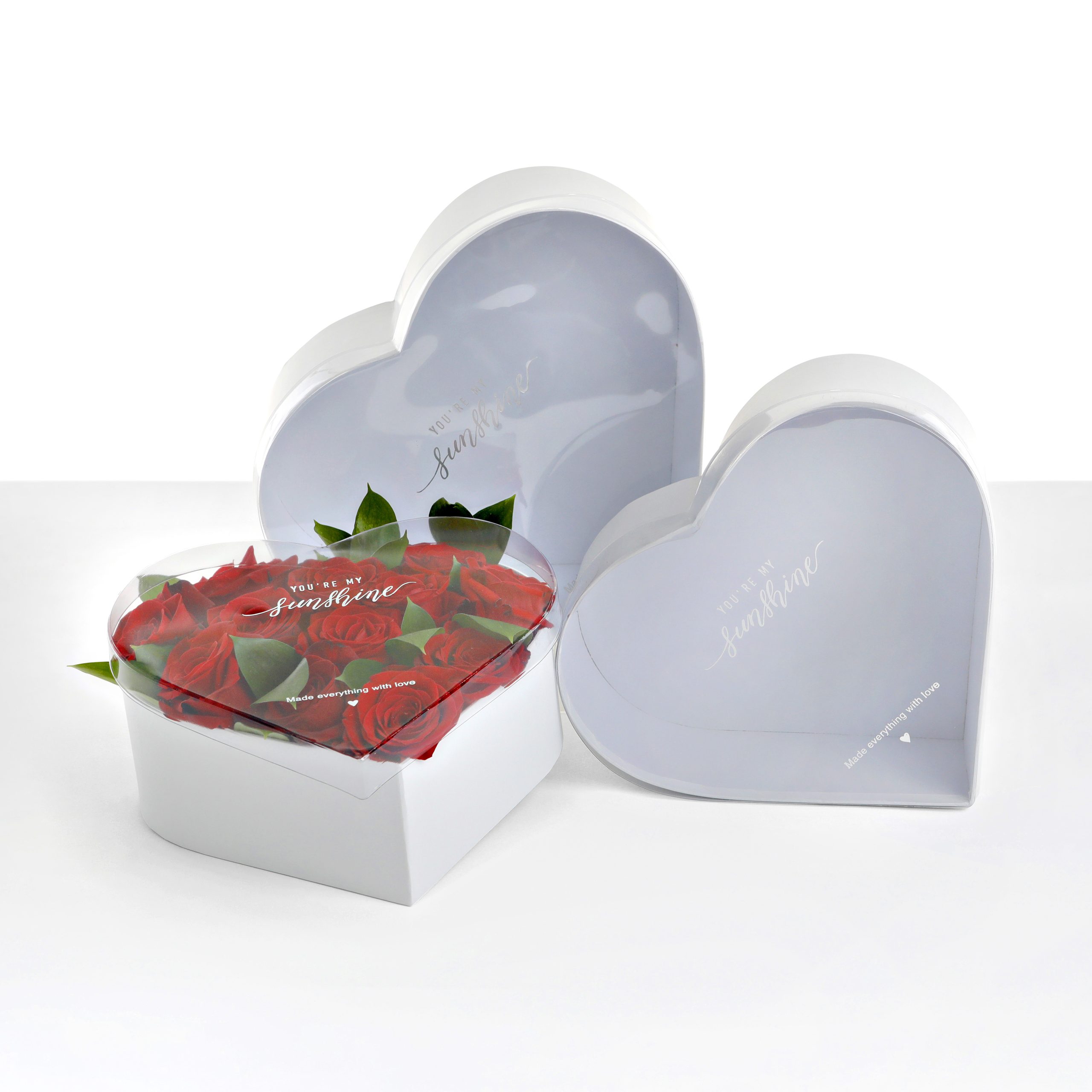 Set of 3, Heart Shaped Flower Boxes with Clear Lid, Various Colors ...