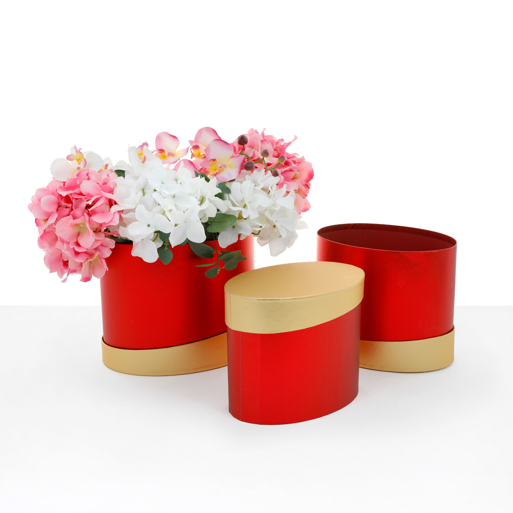 Set of 3, Large Oval Shape Boxes with Golden Lids, Various Colors I ...