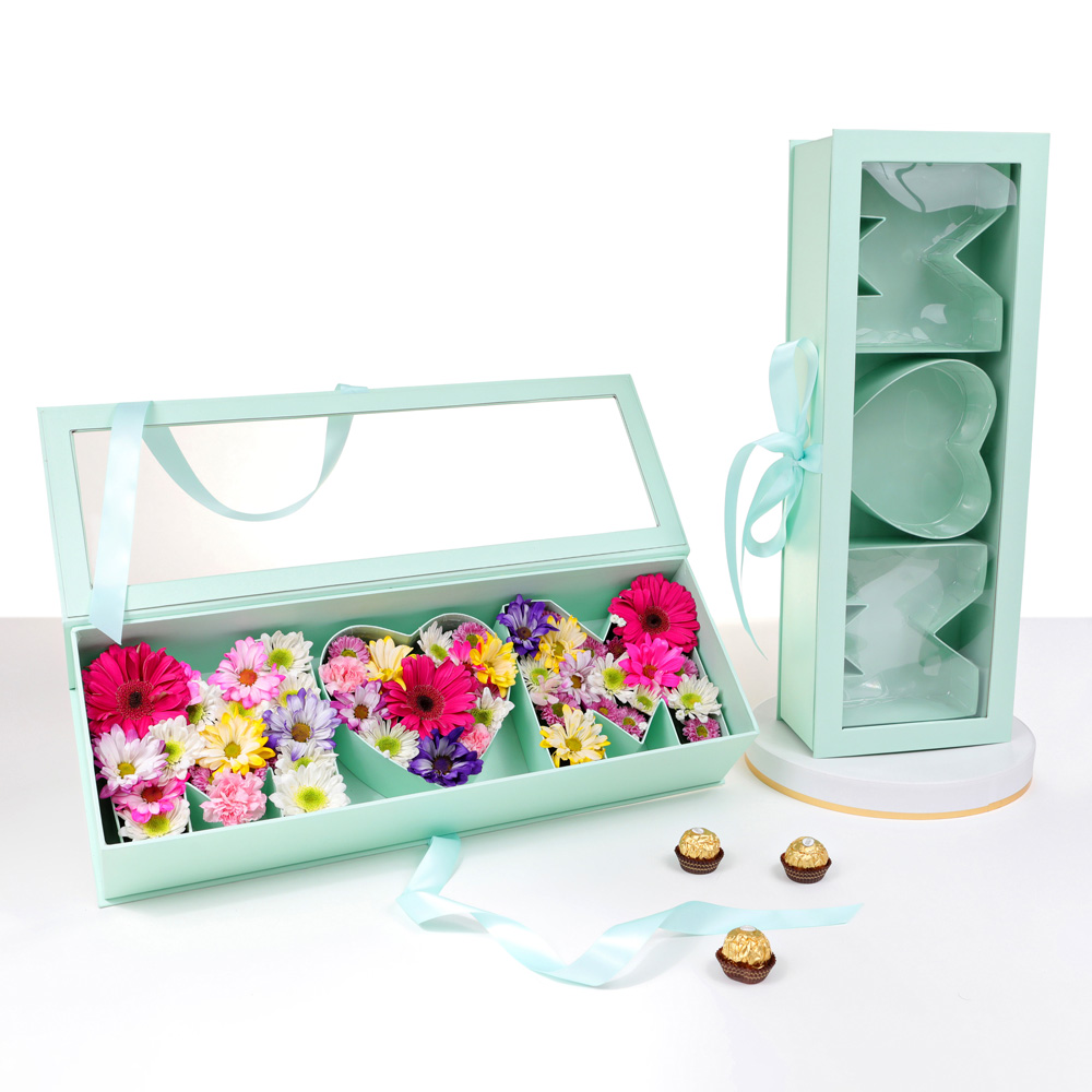 NEW Design “MOM” Box, Clear Top, Plastic Liner, Ribbon, Various Colors ...