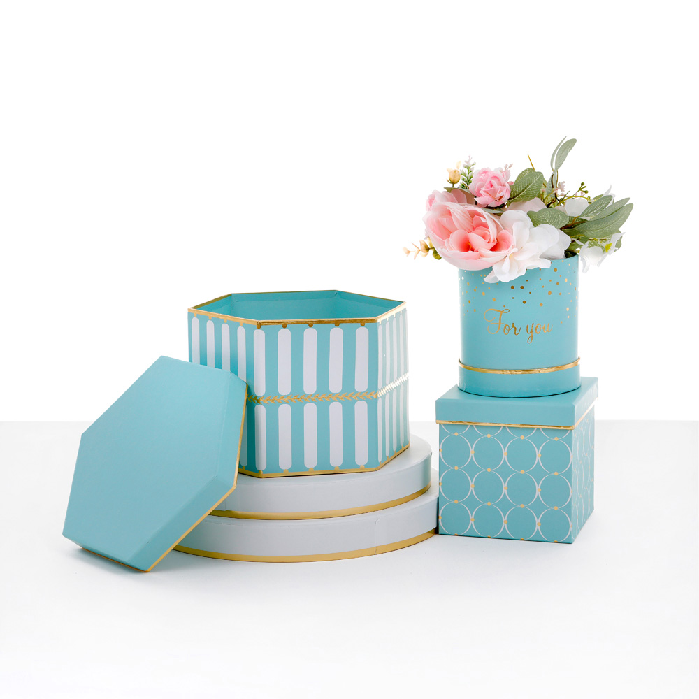 Set of 3, Mixed Shapes Flower/Gift Boxes with Lids, Various Colors ...